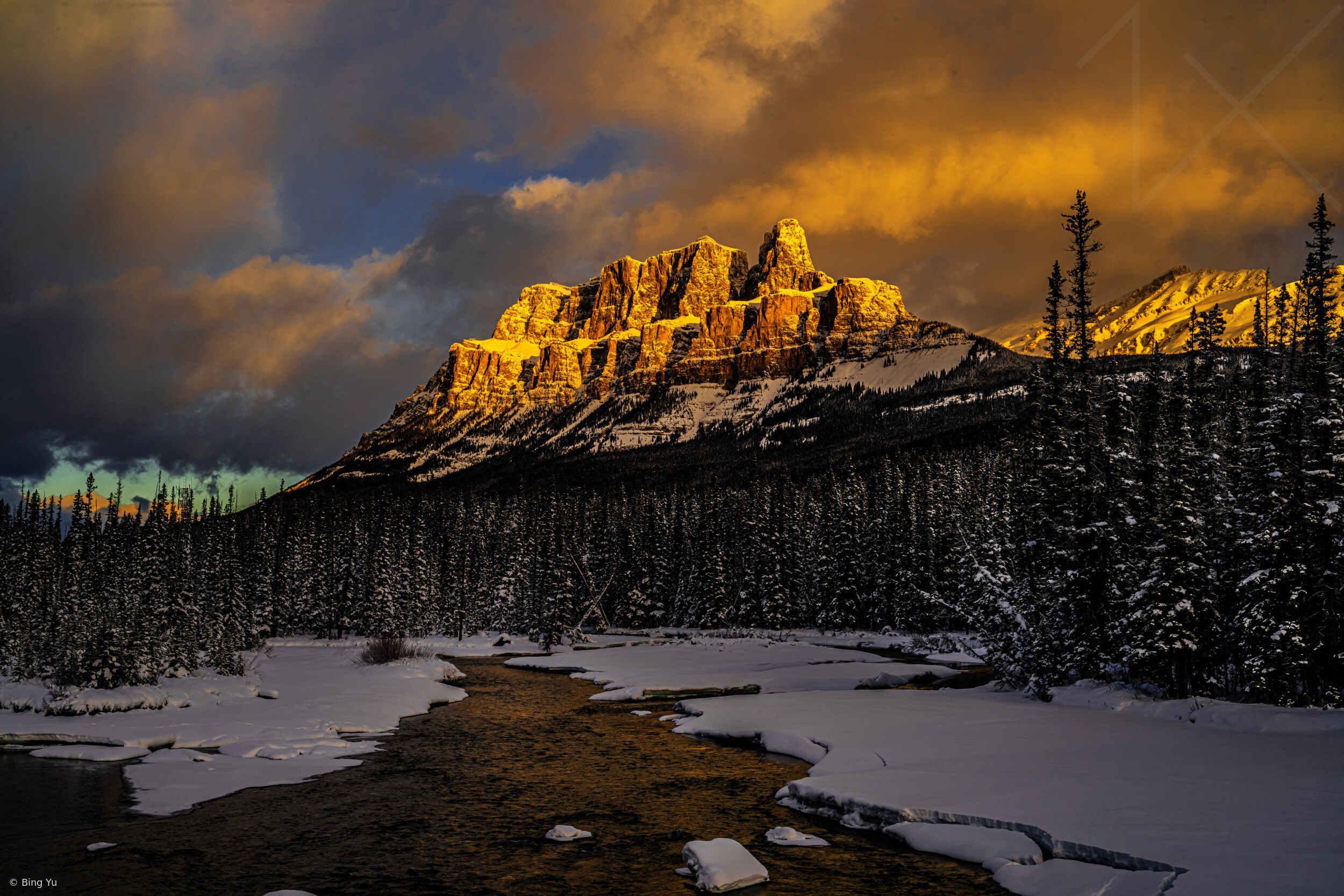 Morning Lights on Castle Mountain by Bing Yu